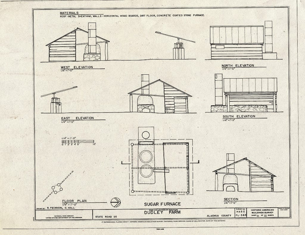 Blueprint Sugar Furnace - Elevations, Floor Plan & Section - Dudley Fa ...
