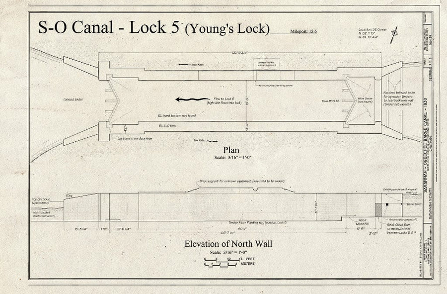 Blueprint Lock 5 (Young's Lock), Plan, Elevation of North Wall - Savan ...