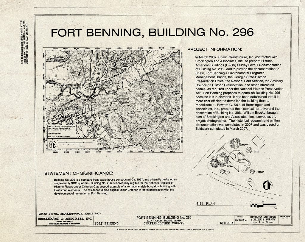 Blueprint Cover Sheet & site Plan - Fort Benning, Building No. 296, Hu ...