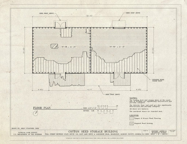 Blueprint Floor Plan - Cotton Seed Storage Building, End of Wall Stree ...