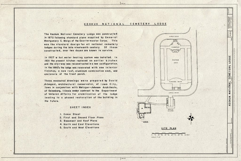Blueprint Cover Sheet, Site Plan - Keokuk National Cemetery, Lodge, 17 ...