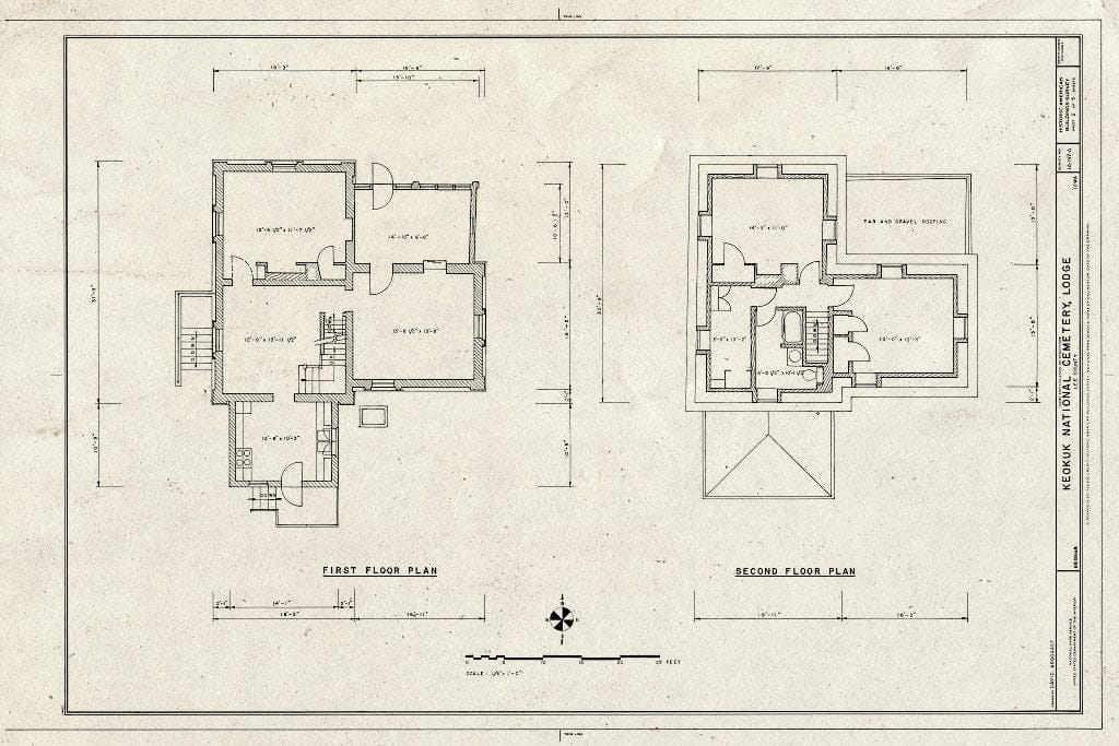 Blueprint First Floor Plan, Second Floor Plan - Keokuk National Cemete ...