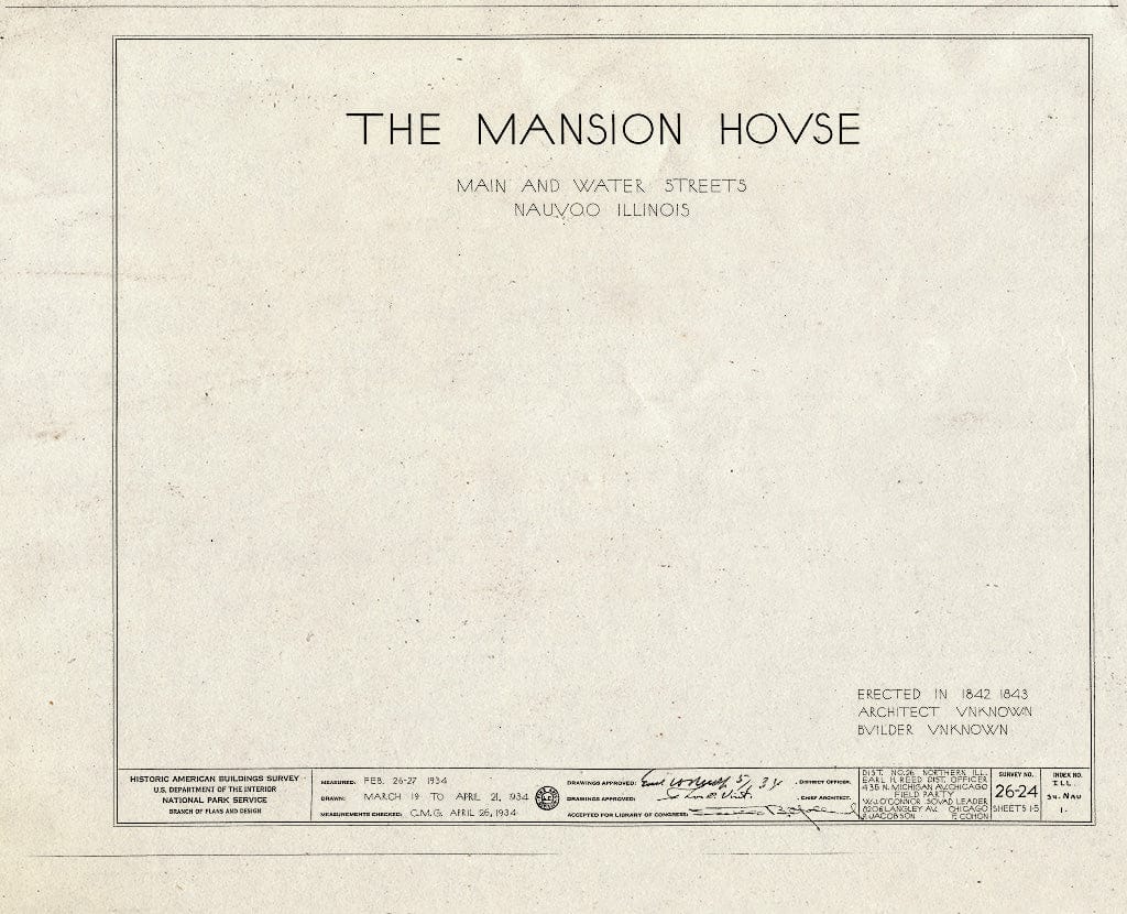 Blueprint HABS Ill,34-NAU,1- (Sheet 0 of 5) - Mansion House, Main & Wa ... Blueprint HABS Ill,34-NAU,1- (Sheet 0 of 5) - Mansion House, Main & Wa ...