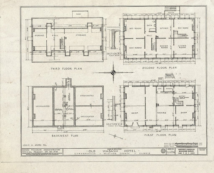 Blueprint HABS Ill,60-EDVI,1- (Sheet 3 of 3) - Old Wabash Hotel, Main ...