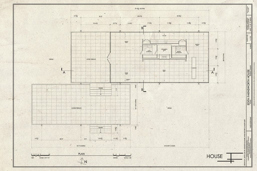 Blueprint Plan - Edith Farnsworth House, 14520 River Road, Plano, Kend ...