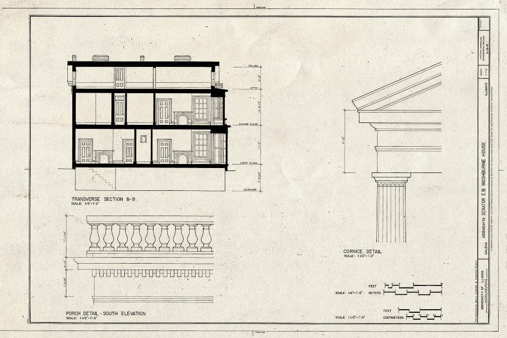Blueprint Porch & Cornice Detail, Transverse Section - Senator Elihu B ...