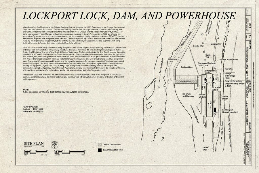 Blueprint Site Plan - Illinois Waterway, Lockport Lock, Dam and Power ...