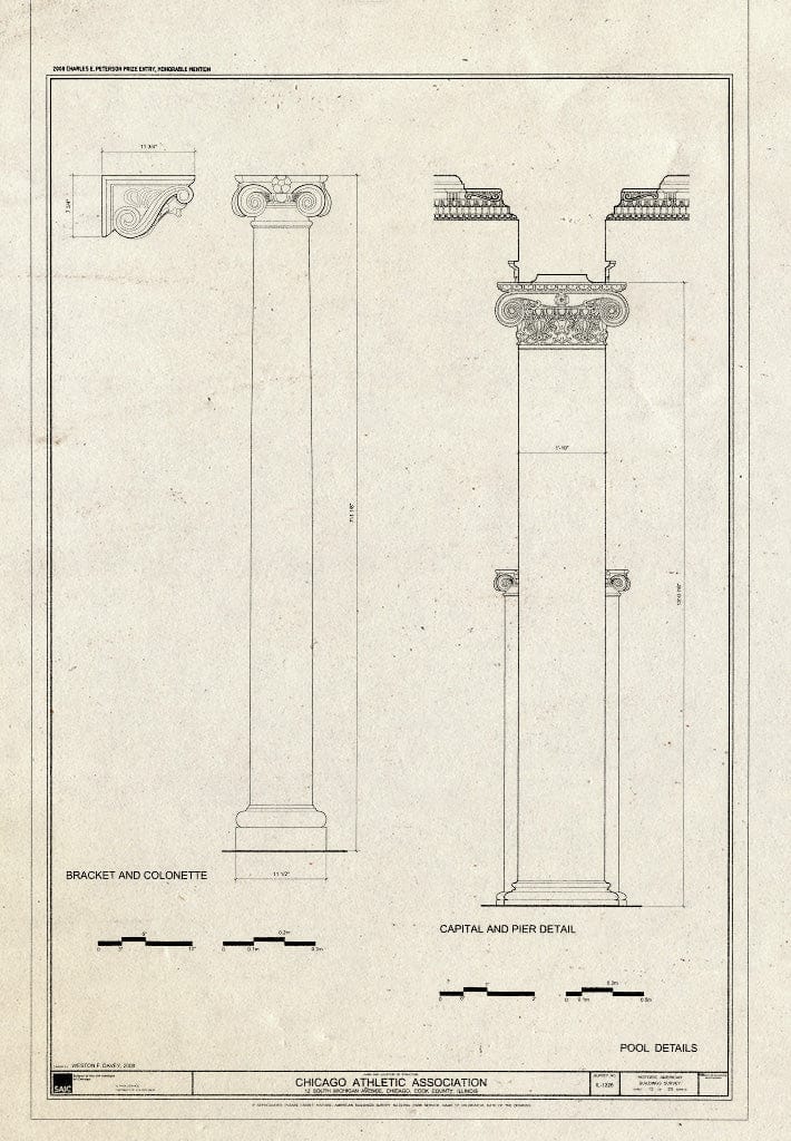 Blueprint Bracket and colonette & Capital and pier Detail - Chicago At ...