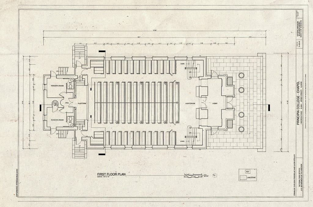Blueprint First Floor Plan - Principia College, Chapel, 1 Maybeck Plac ...