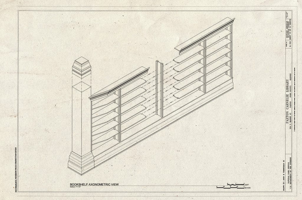 Blueprint Bookshelf Axonometric View - Paxton Carnegie Library, 254 So ...