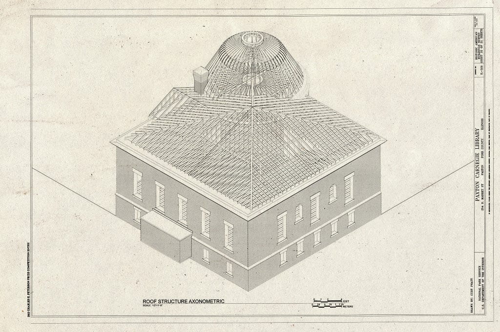 Blueprint Roof Structure Axonometric - Paxton Carnegie Library, 254 So ...