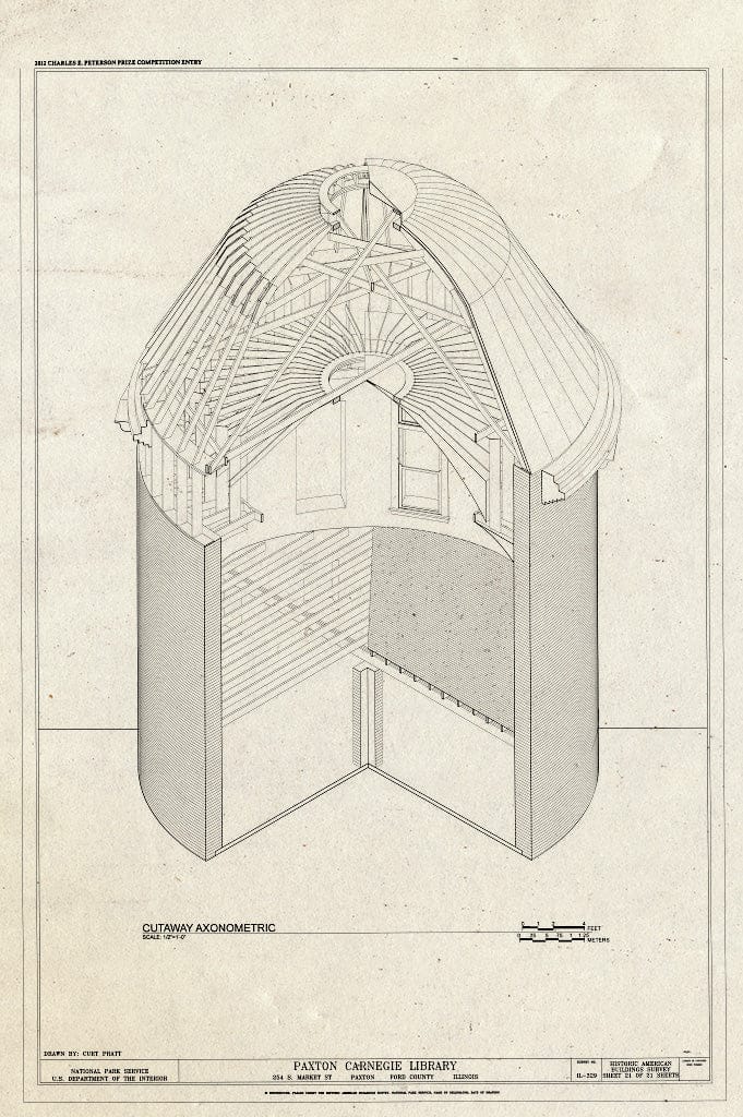 Blueprint Cutaway Axonometric - Paxton Carnegie Library, 254 South Mar ...
