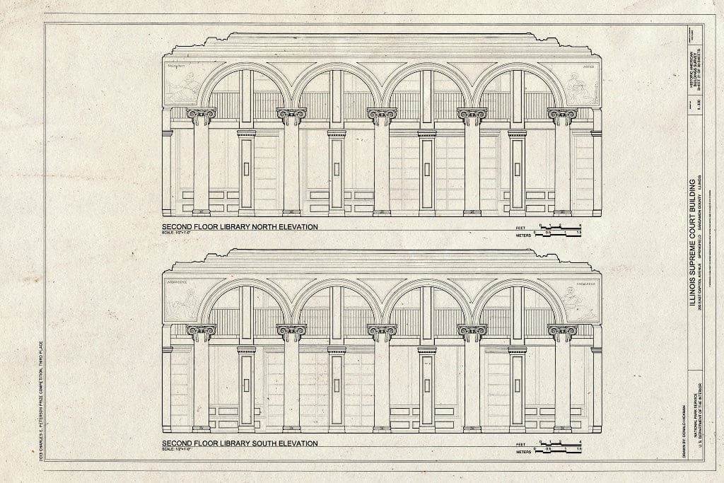 Blueprint Second Floor Library North and South Elevations - Illinois S ...