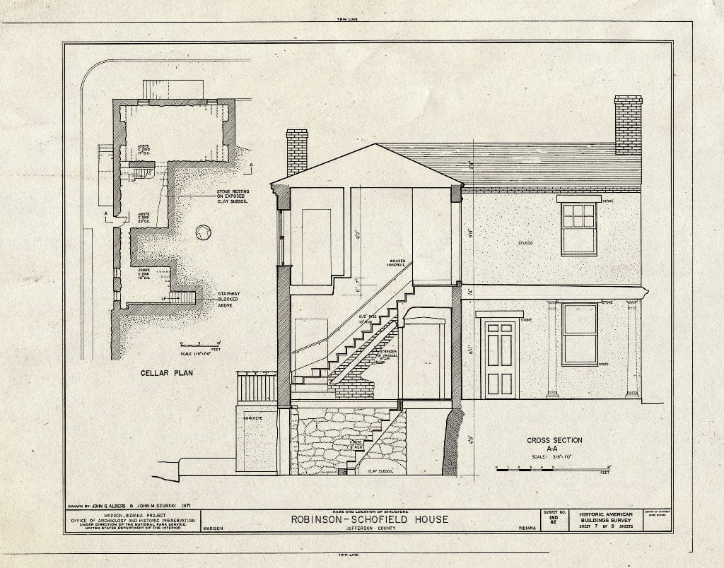 Blueprint Cellar Plan, Cross Section A-A - Robinson-Schofield House, 2 ...