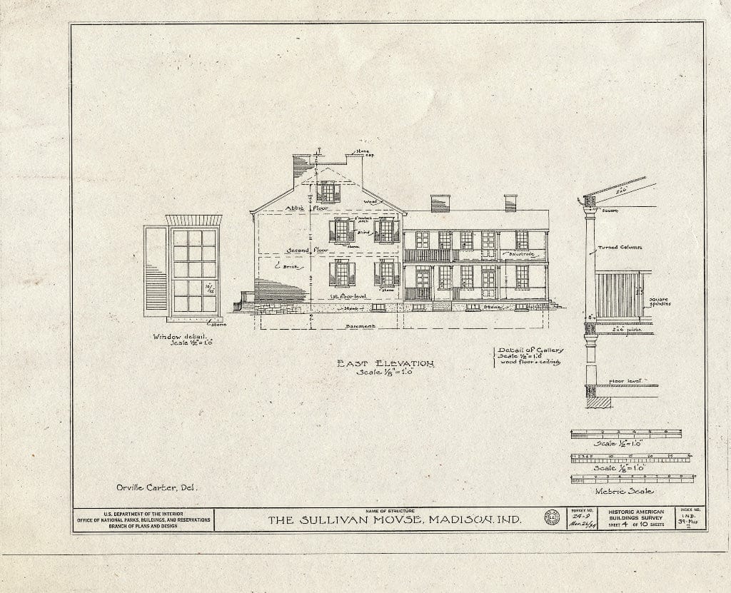 Blueprint East Elevation, Details - Judge Jeremiah Sullivan House, 304 ...