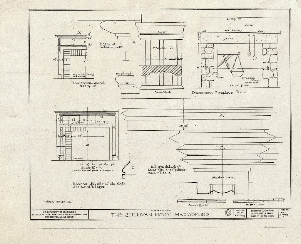 Blueprint Interior Details of Mantels - Judge Jeremiah Sullivan House ...