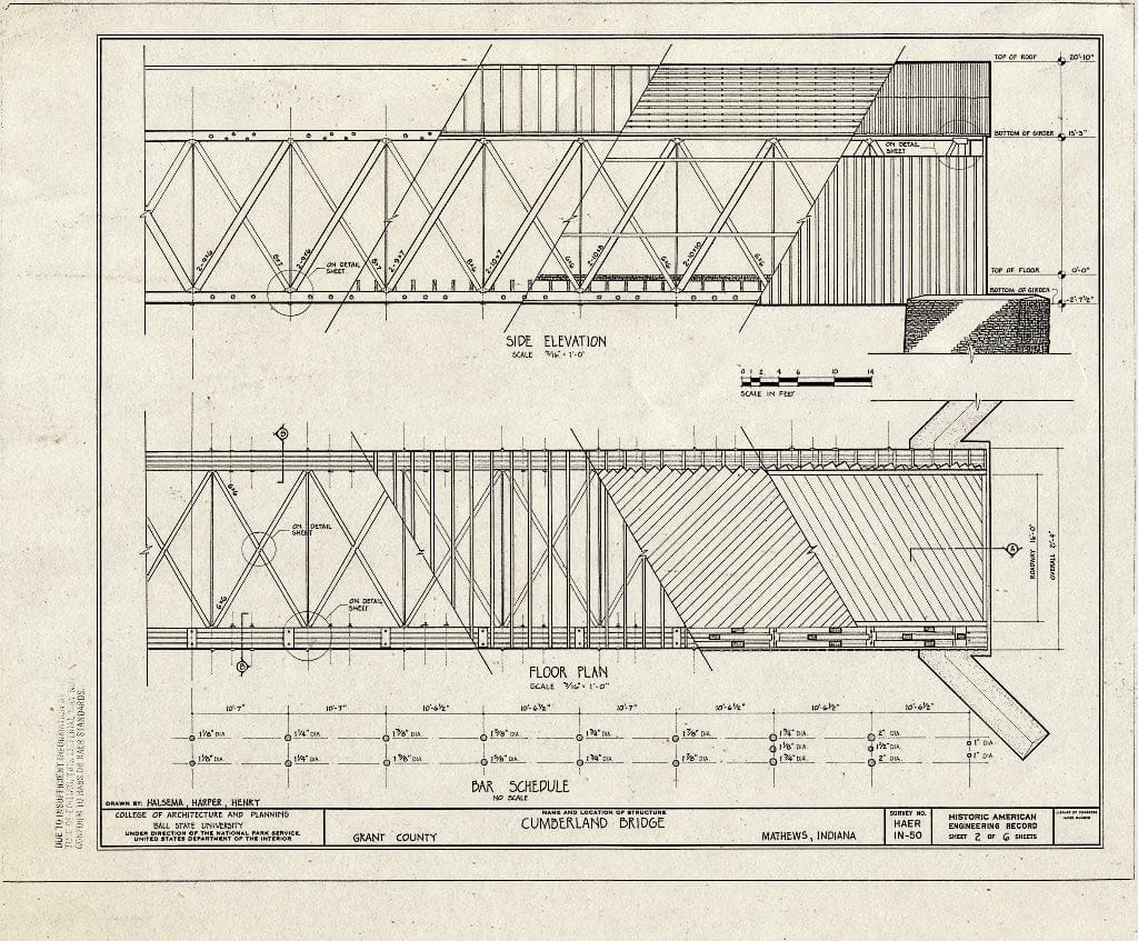 Blueprint Side Elevation, Floor Plan - Cumberland Covered Bridge, Span ...