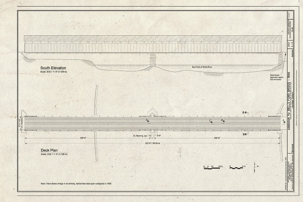 Blueprint South Elevation, Deck Plan - Bells Ford Bridge, Spanning Eas ...