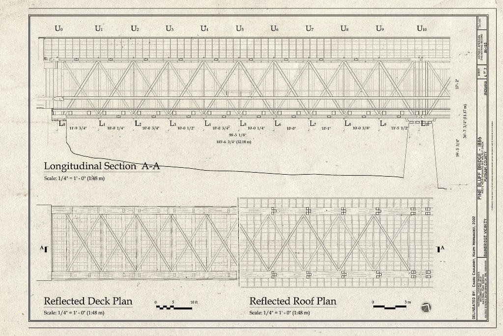 Blueprint Longitudinal Section A-A, Reflected Deck Plan - Pine Bluff B ...