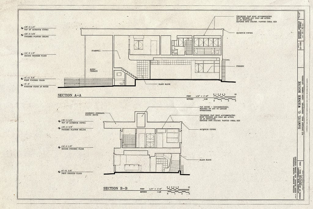 Blueprint House Sections A-A & B-B - Samuel G. Wiener House, 615 Longl ...