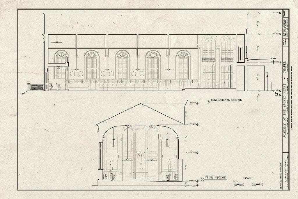 Blueprint Sections - Convent of The Sacred Heart, Chapel, 1821 Academy ...