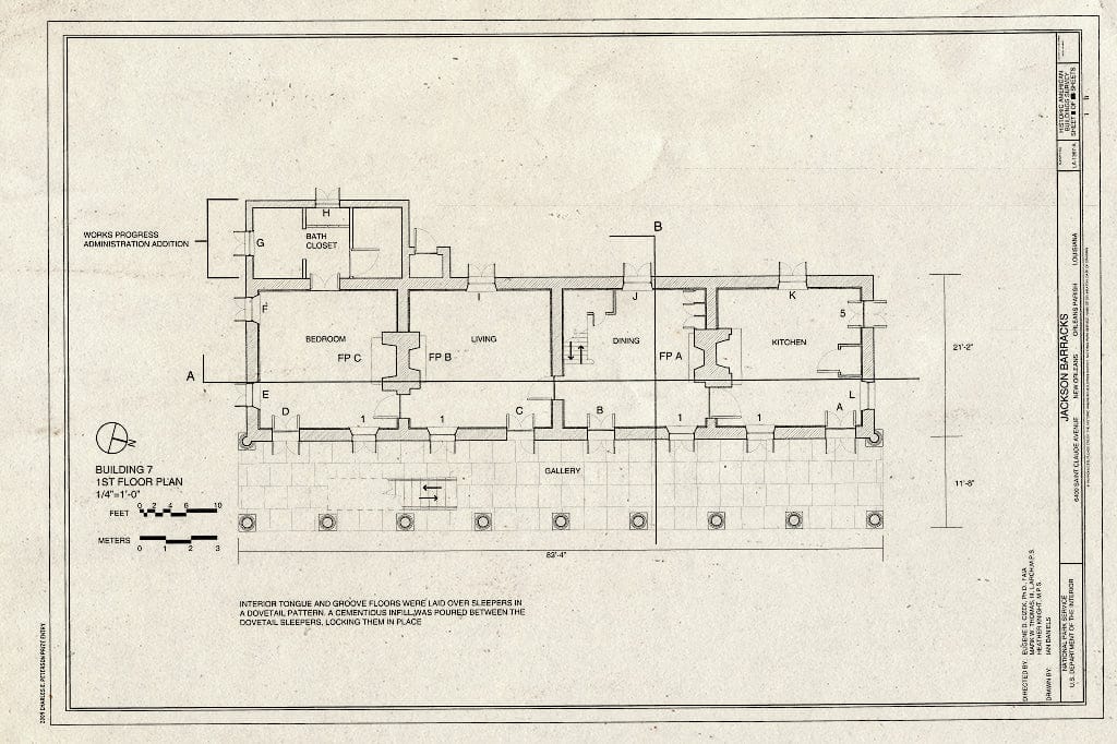 Blueprint First Floor Plan - Jackson Barracks, Officers Quarters, 6400 ...