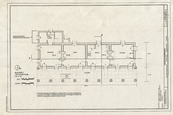 Blueprint First Floor Plan - Jackson Barracks, Officers Quarters, 6400 ...