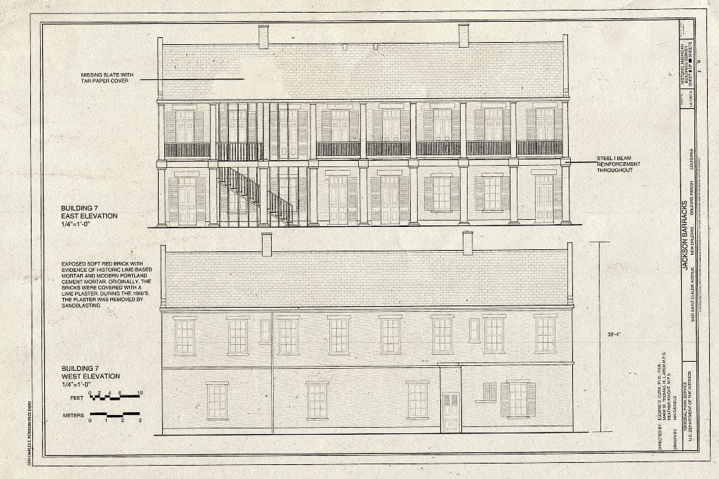 Blueprint East & West Elevation - Jackson Barracks, Officers Quarters ...