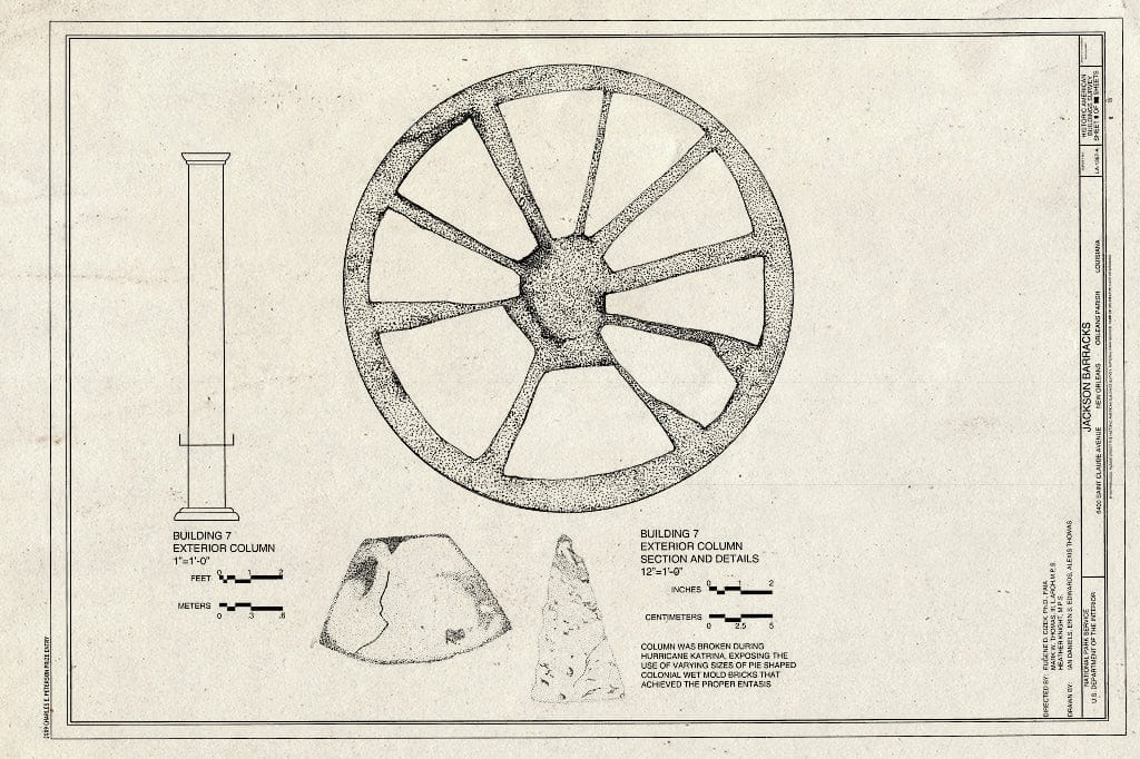 Blueprint Exterior Column Section & Details - Jackson Barracks, Office ...