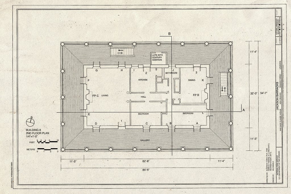 Blueprint Second Floor Plan - Jackson Barracks, Officers Quarters, 640 ...