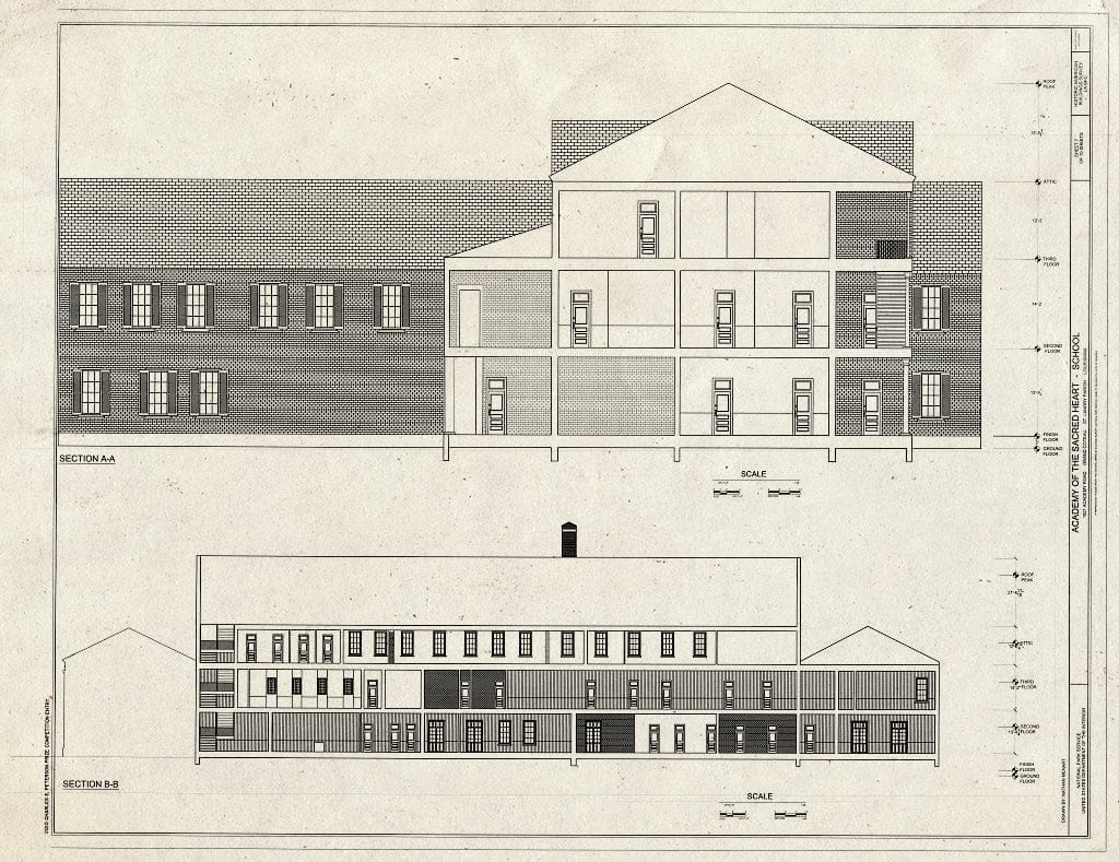 Blueprint Sections - Convent of The Sacred Heart, School, 1821 Academy ...