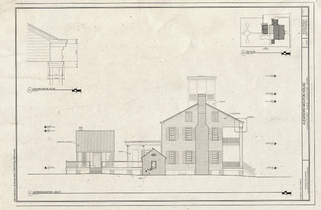 Blueprint South Elevation - Alexandre Mouton House, 1122 Lafayette Str ...