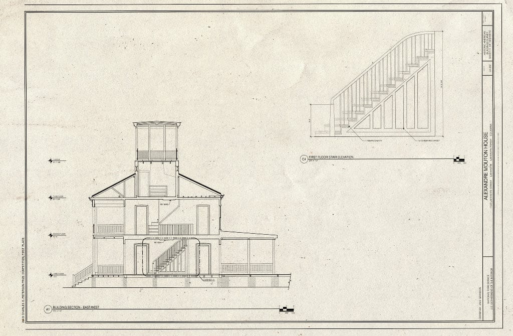 Blueprint Section and First Floor Stair Elevation - Alexandre Mouton H ...