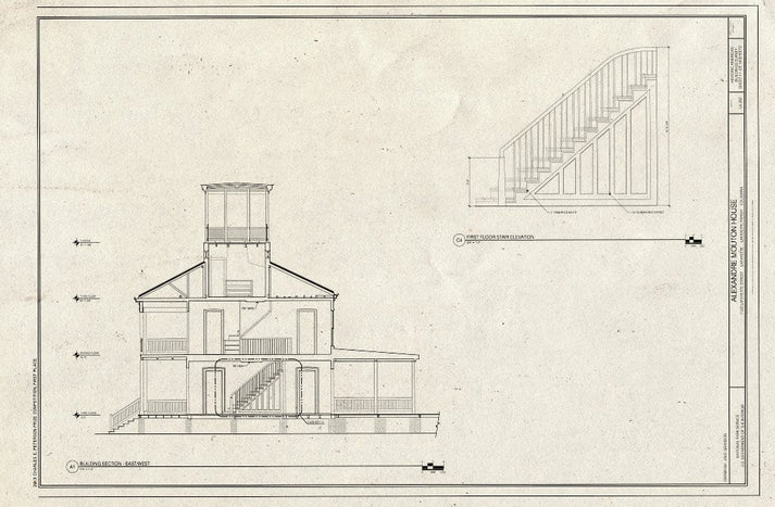 Blueprint Section and First Floor Stair Elevation - Alexandre Mouton H ...