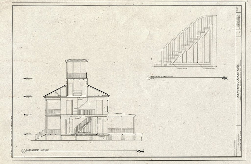Blueprint Section and First Floor Stair Elevation - Alexandre Mouton H ...