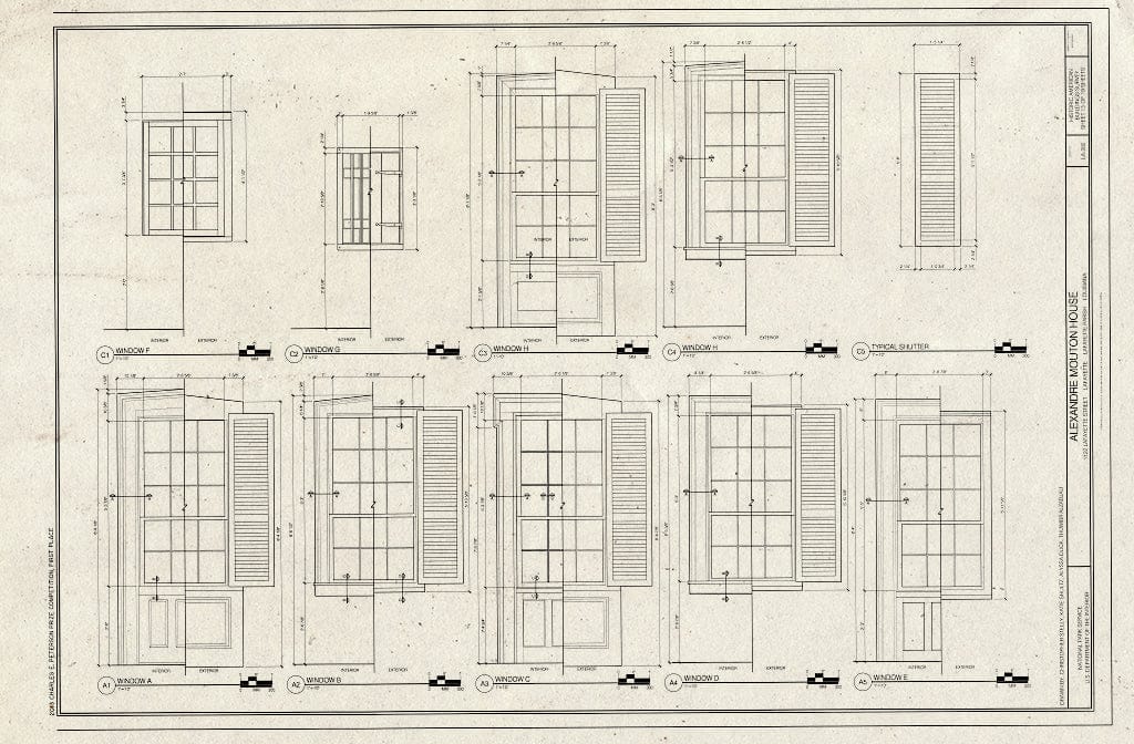 Blueprint Window Elevations - Alexandre Mouton House, 1122 Lafayette S ...