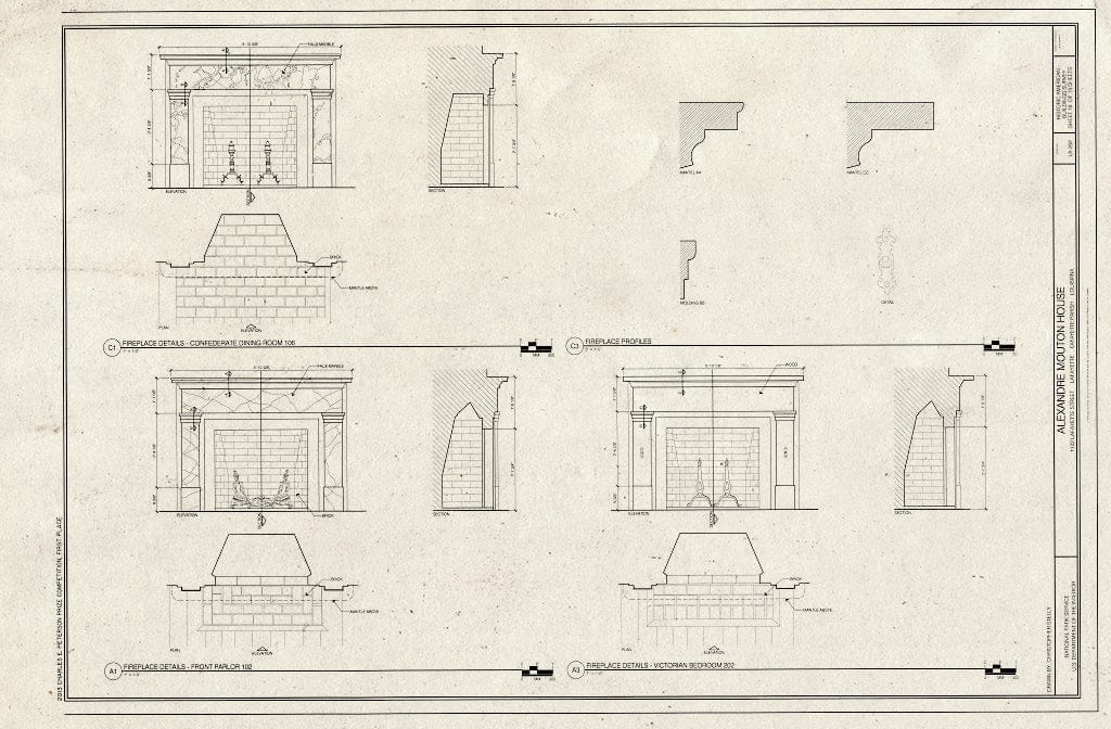 Blueprint Fireplace Details - Alexandre Mouton House, 1122 Lafayette S ...