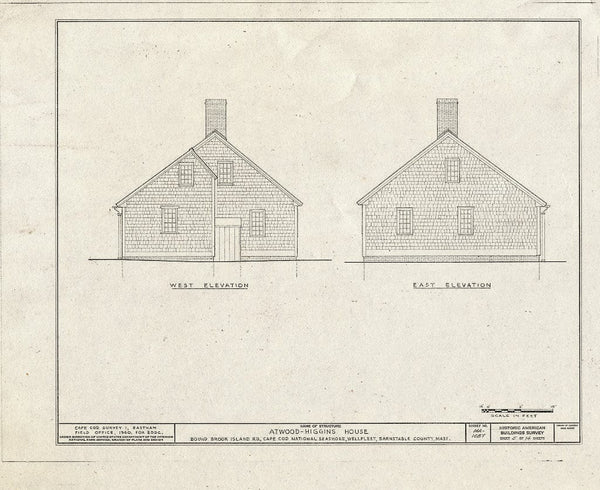 Blueprint 5. West and East elevations - Atwood-Higgins House, Bound Br ...