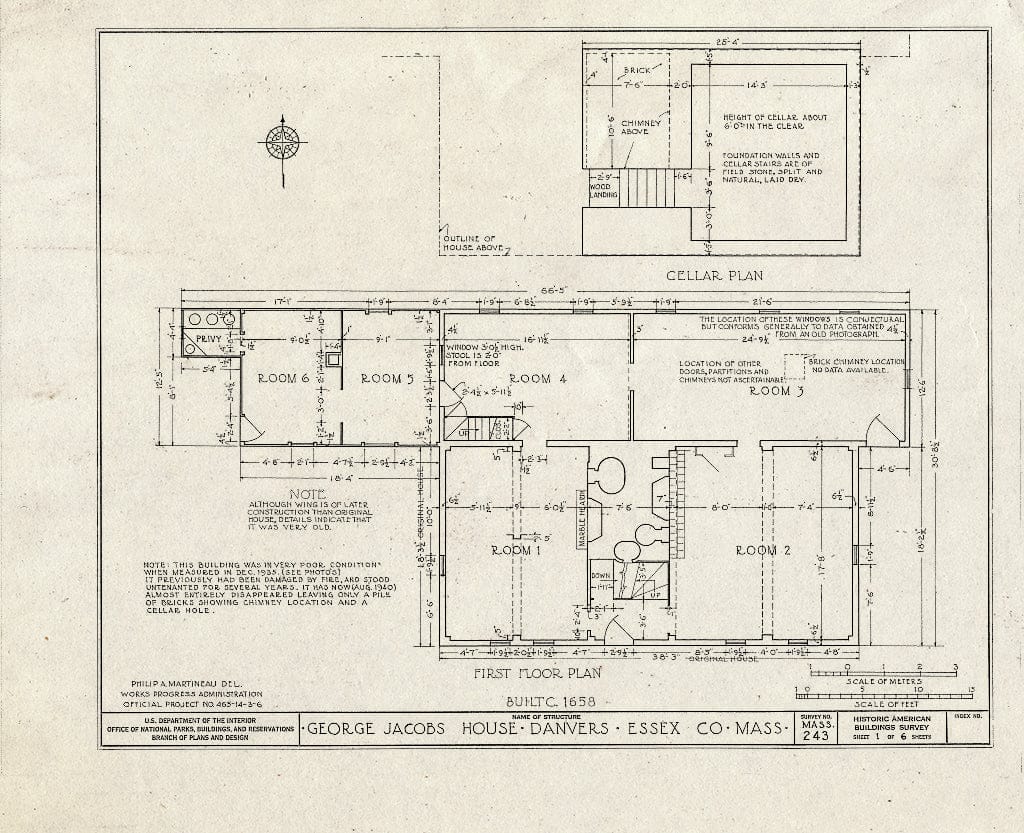 Blueprint HABS Mass,5-DAV,7- (Sheet 1 of 6) - George Jacobs House, Mar ...