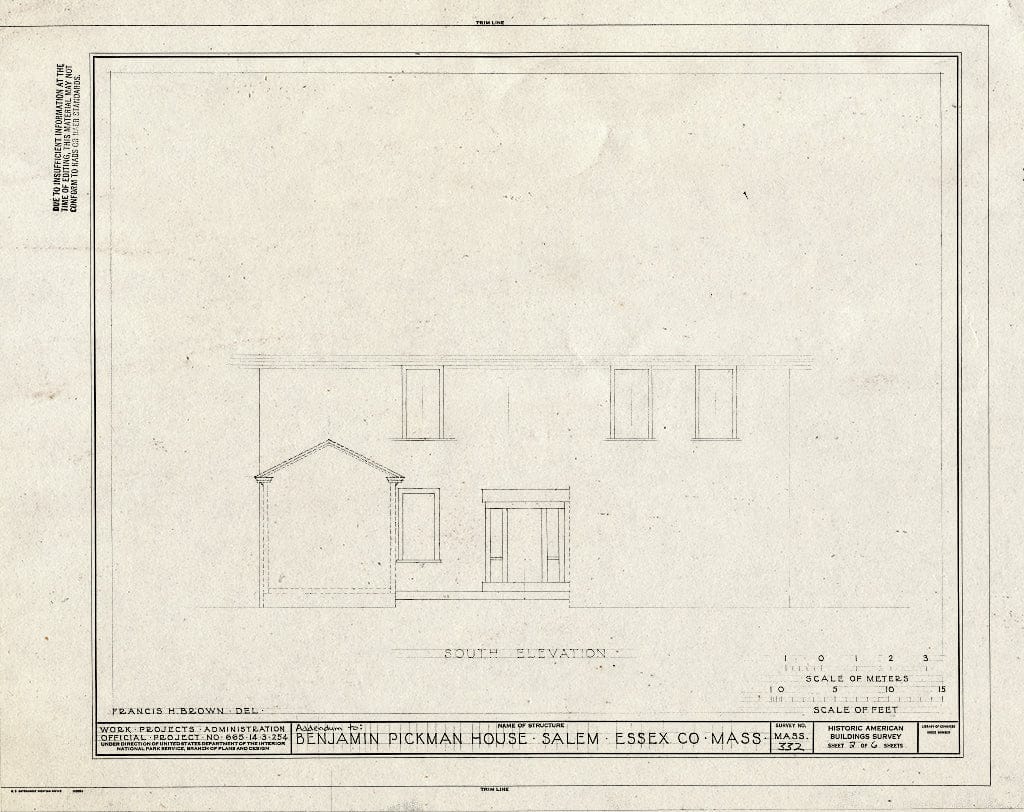 Blueprint South Elevation - Benjamin Pickman House, 165 Essex Street ...