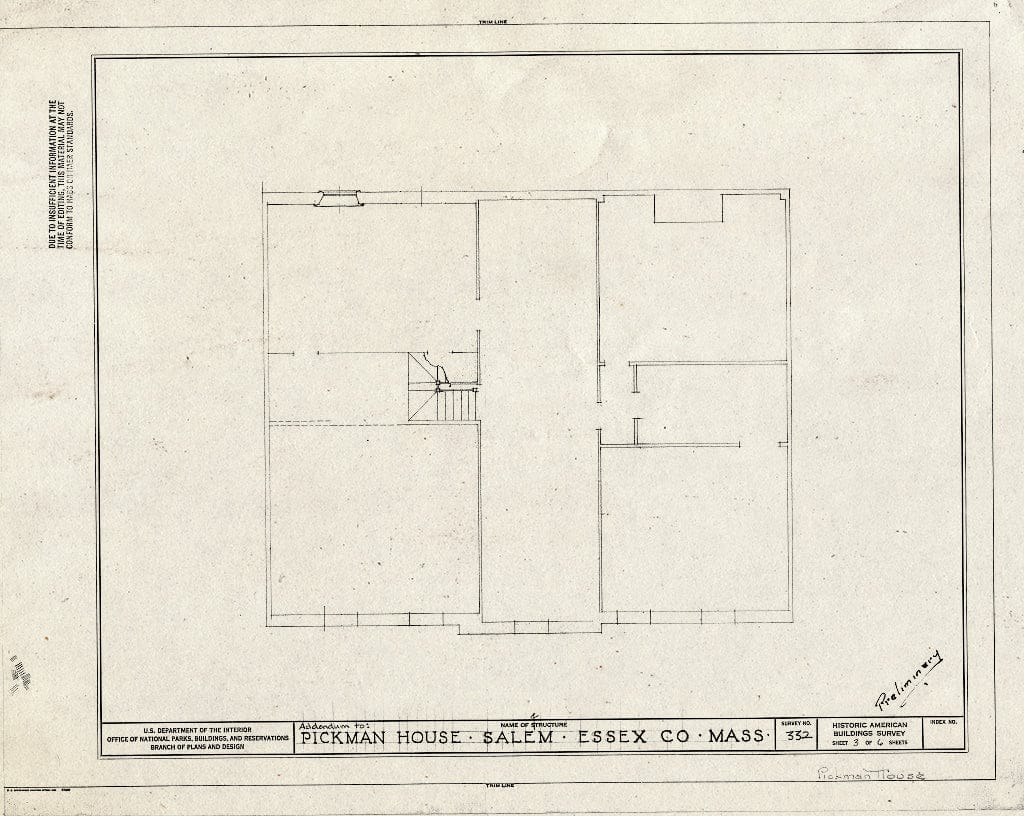 Blueprint Floor Plan - Benjamin Pickman House, 165 Essex Street, Salem ...