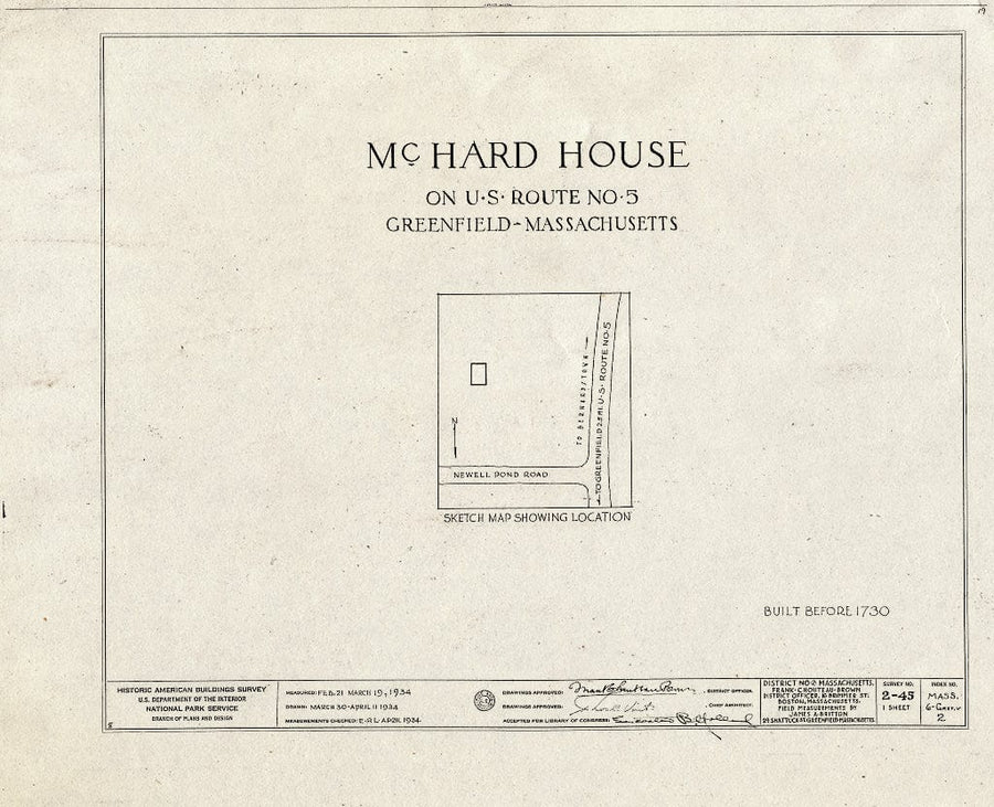 Blueprint HABS Mass,6-GREF.V,2- (Sheet 0 of 1) - McHard House, U.S. Ro ...