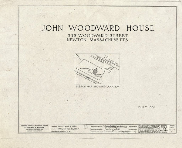 Blueprint HABS Mass,9-Newt,2- (Sheet 0 of 11) - John Woodward House, 2 ...