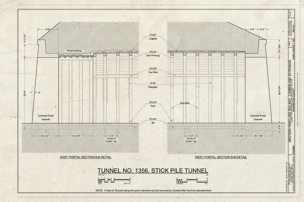 Blueprint Tunnel No. 1356, Stick Pile Tunnel - Western Maryland Railwa ...