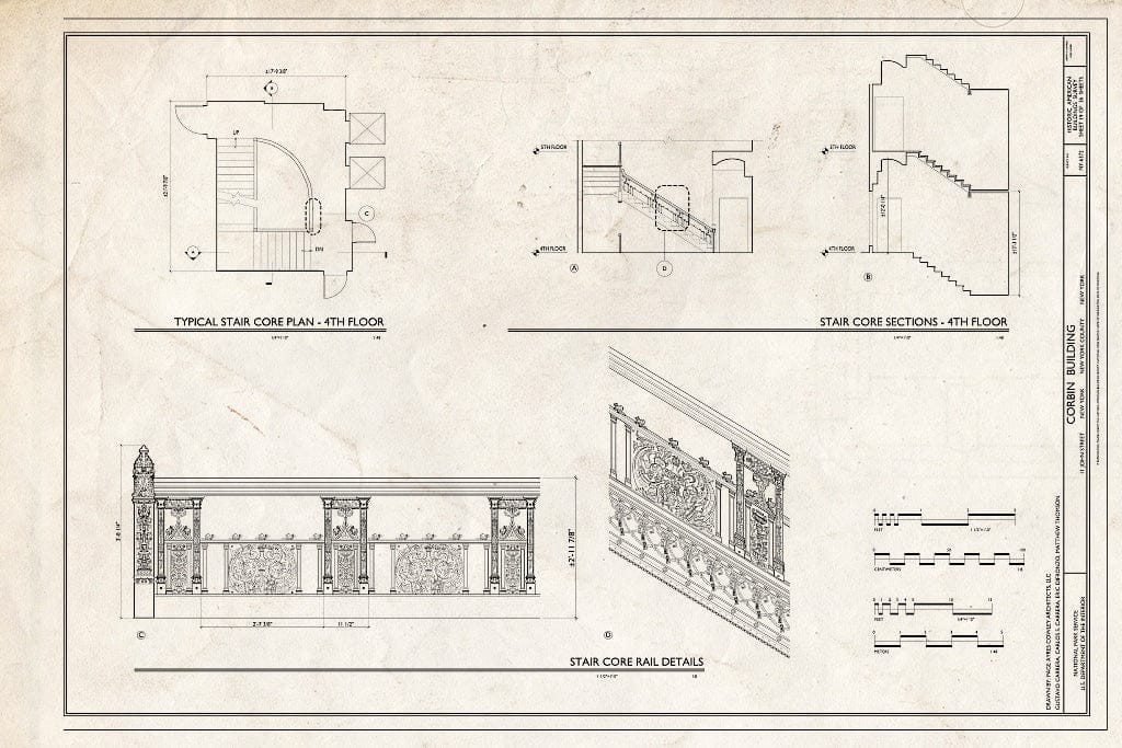 Blueprint Stair Core Sections, Plan, and Rail Details - Corbin Buildin ...