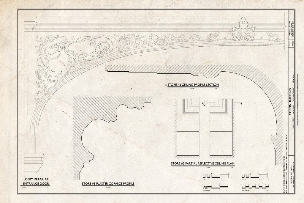 Blueprint Lobby Detail at Entrance Door, Partial Reflective Ceiling Pl ...