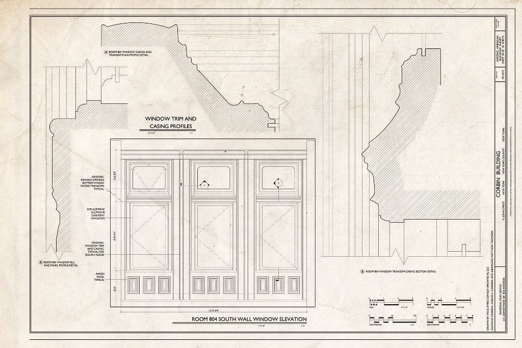 Blueprint Room 804 South Wall Window Elevation and Window Trim and Cas ...