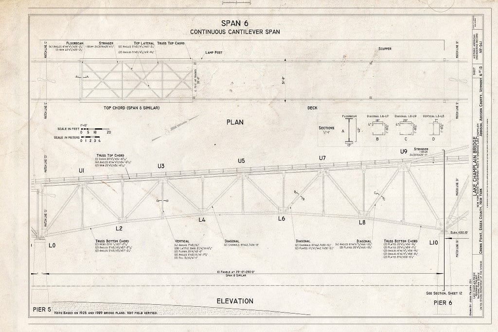 Blueprint Span 6: Plan, Elevation - Lake Champlain Bridge, New York Ro ...