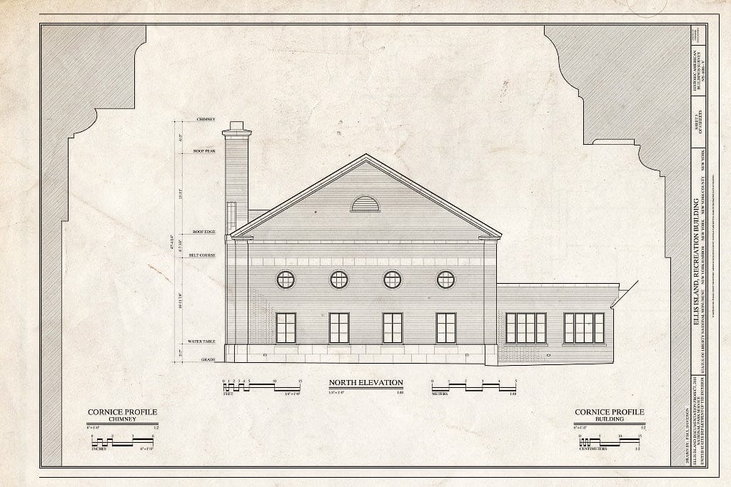 Blueprint North Elevation and Profiles - Ellis Island, Recreation Buil ...