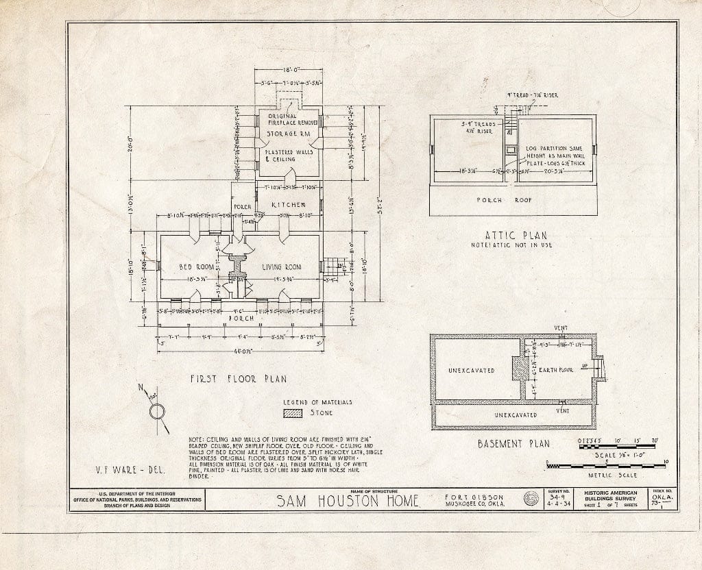 Blueprint HABS OKLA,73-,1- (Sheet 1 of 7) - Sam Houston Cabin, Fort Gi ...